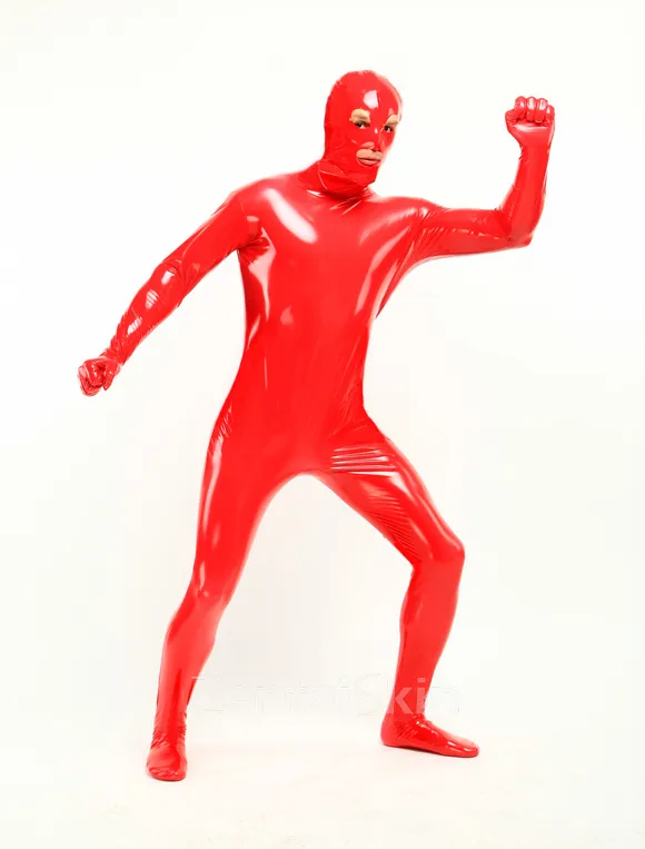 Unisex Red Open Mouth Open Eyes Designed Skinsuit Wetlook Unitard PVC ...