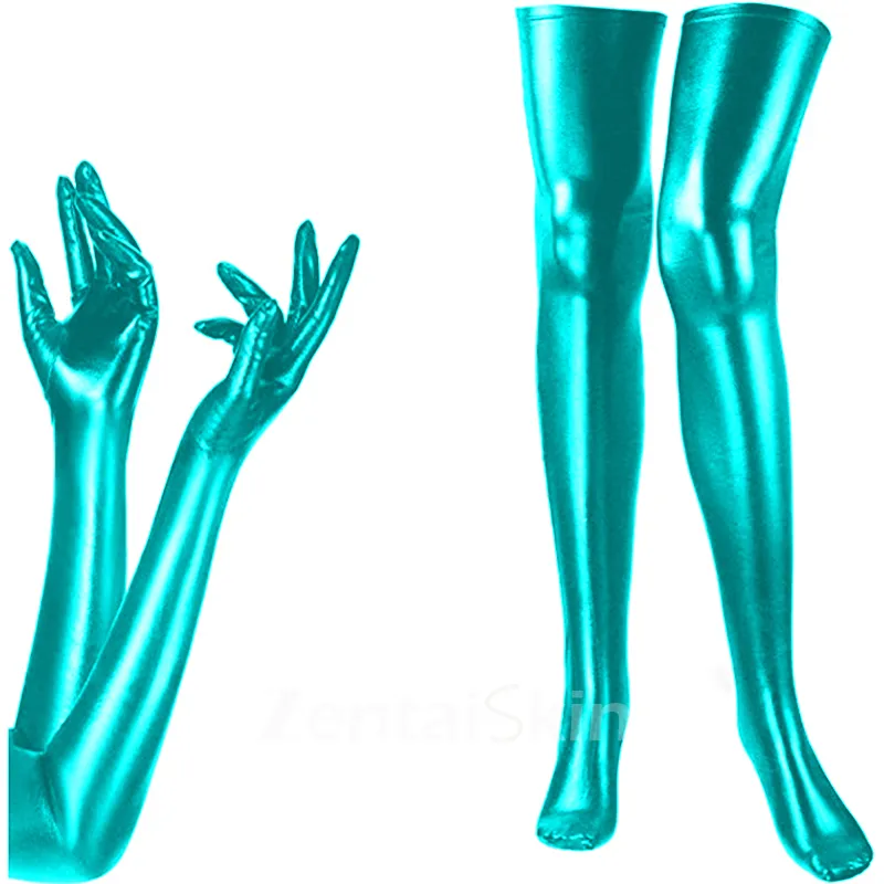 Second Skin Women Wet Look Wet Look Shiny Metallic Long Gloves and ...